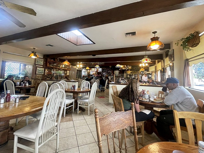 Dark wood beams and collected memories &ndash; this dining room has more stories than a library.