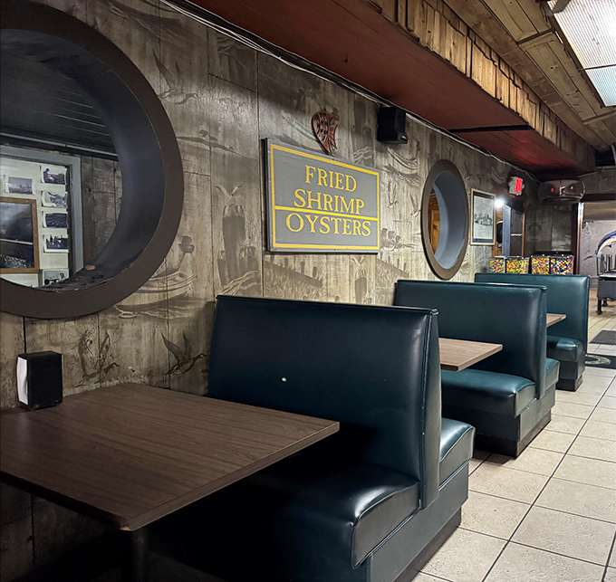 Teal vinyl booths and nautical-themed walls create the perfect backdrop for seafood indulgence. Comfort trumps style in this temple of unpretentious dining.