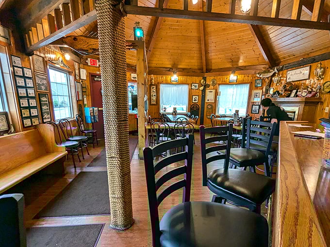 Wooden beams, nautical touches, and cozy seating create the perfect maritime hideaway where the only thing more satisfying than the ambiance is what's coming out of the kitchen.