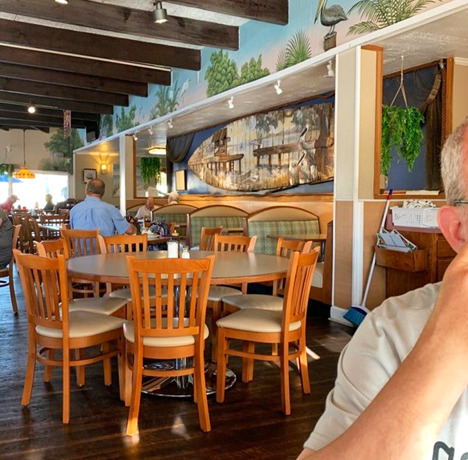 Beach-themed murals transport you to vacation mode, even if you're just stopping in before work on a Tuesday.