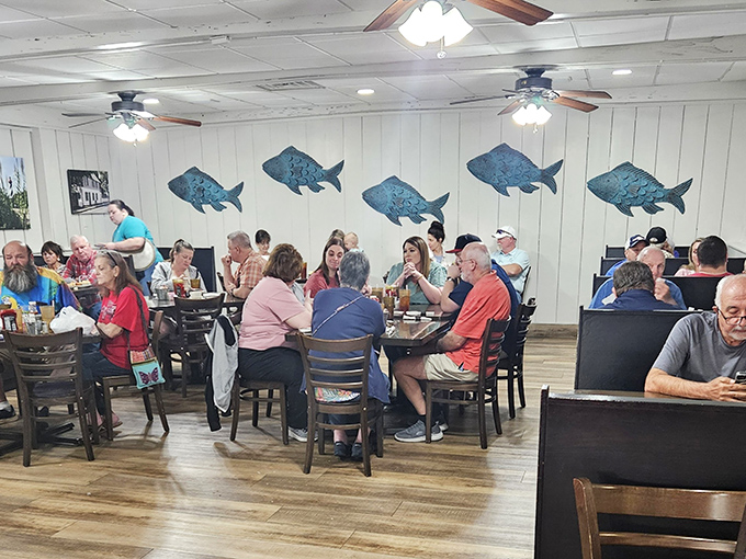 Those blue fish decorations aren't just whimsical wall art&mdash;they're basically pointing to your plate saying, "This is where our friends ended up, and you'll be glad they did."