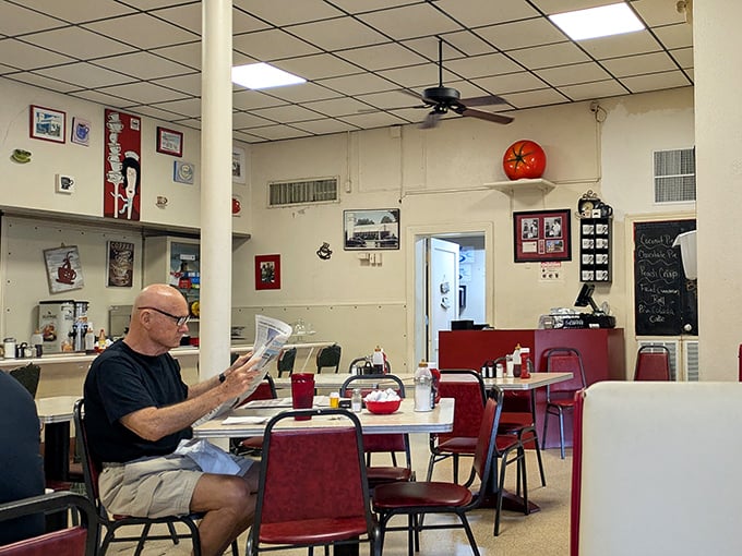 No Edison bulbs or exposed brick here &ndash; just honest lighting, coffee-themed wall art, and the comforting hum of morning conversations that matter.