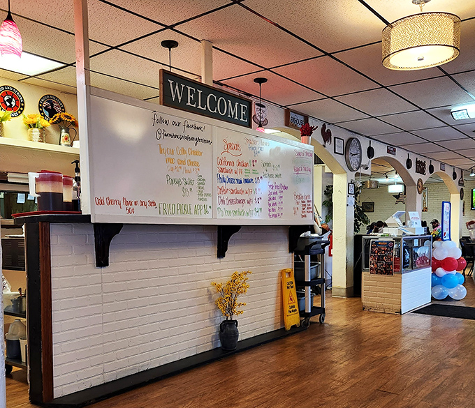 The "Welcome" board and homey touches remind you this isn't some chain restaurant experience&mdash;it's the real deal where daily specials are actually special.