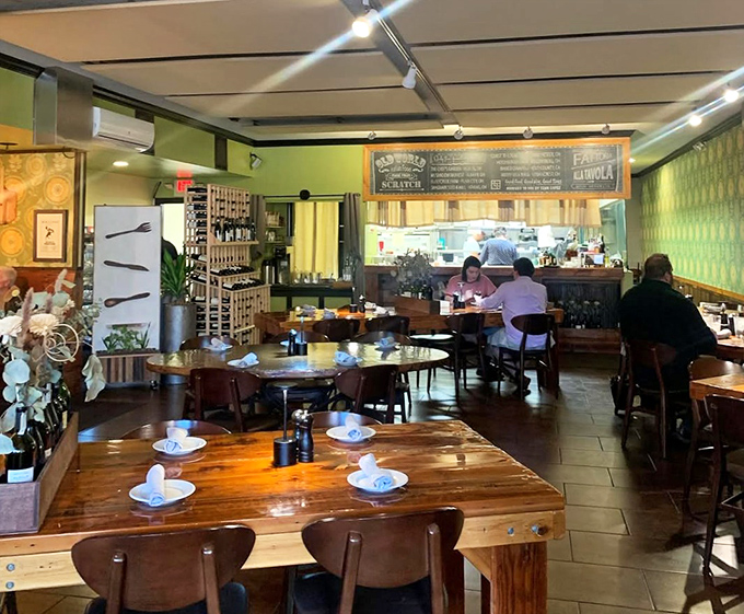 Sunlight streams through windows illuminating rustic wooden tables where countless "mmms" and "you've got to try this" moments have occurred.