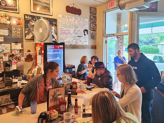 Wall-to-wall nostalgia with Beatles memorabilia and classic car photos&mdash;visual comfort food that pairs perfectly with whatever's on your plate.