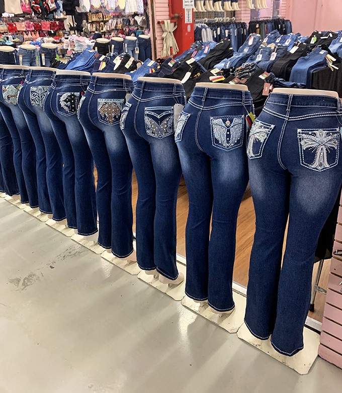 Denim dreams come true with rows of elaborately decorated jeans&mdash;because basic blues are so last decade.