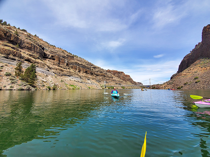Kayaking through these canyon corridors feels like paddling through a secret passage designed exclusively for water-based adventures and discovery.