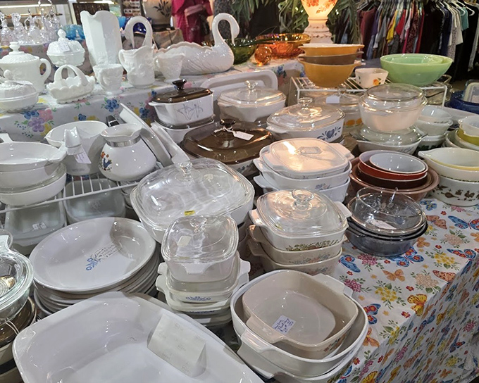 Pyrex paradise! Vintage kitchenware that's survived decades of family dinners waits for new homes and new memories to be made.