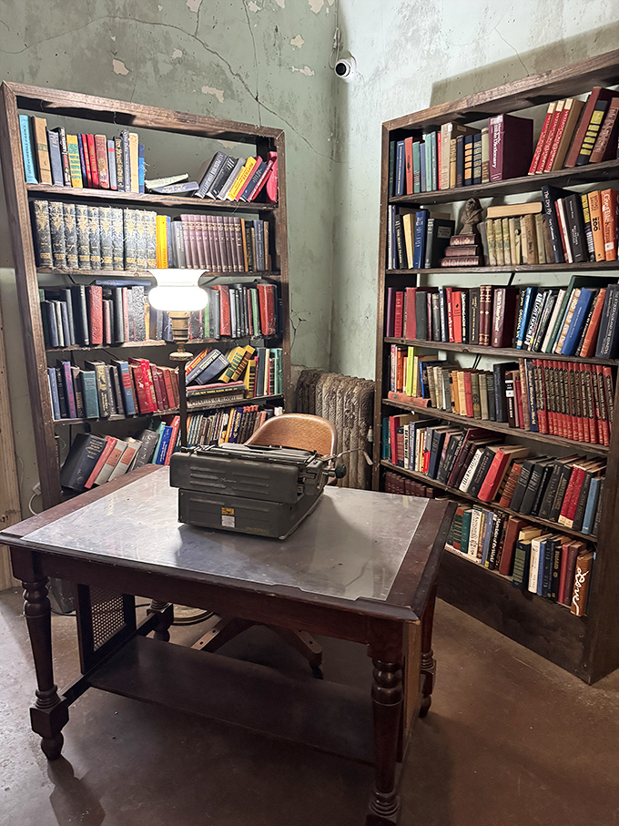 The library's well-stocked shelves suggest rehabilitation through education was more than just talk. Knowledge as the ultimate escape plan.