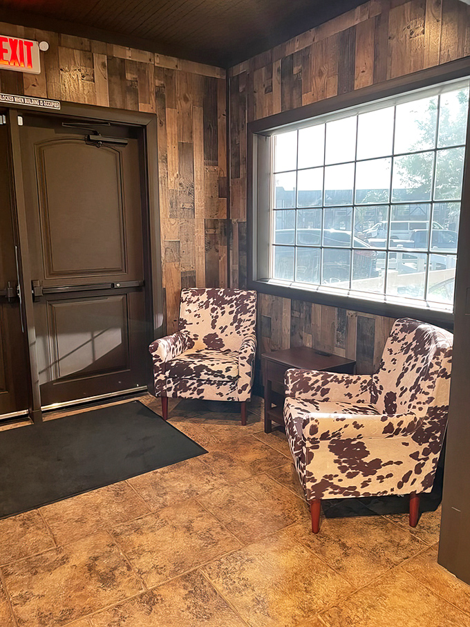 Cowhide chairs and reclaimed wood walls&mdash;this waiting area isn't just rustic, it's a preview of the authenticity awaiting your taste buds.