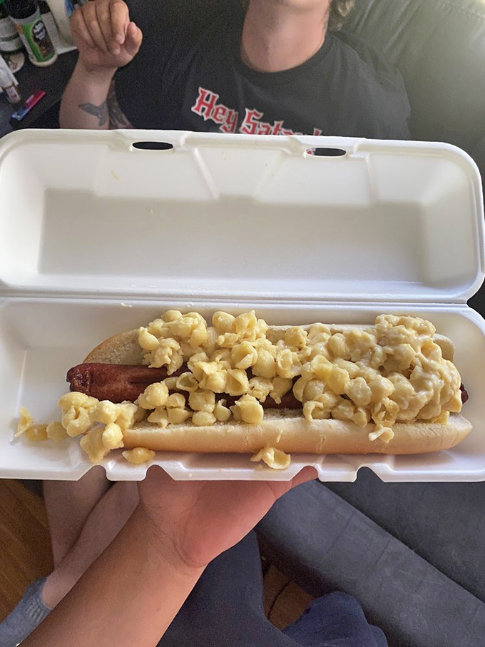 Mac and cheese on a hot dog? It's the comfort food equivalent of wearing your favorite sweater while wrapped in a warm blanket.