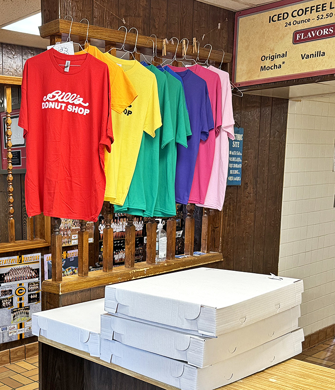 When your donut shop merch game is so strong, customers become walking billboards for your sugary empire.