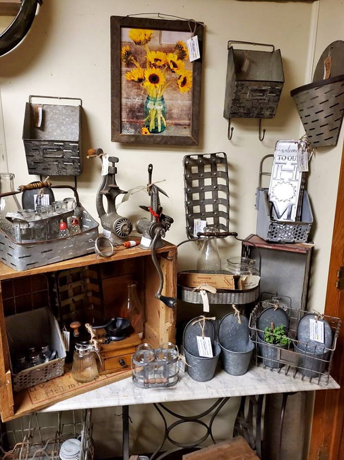 A corner where form meets function in the most delightful way. Those galvanized metal baskets have graduated from farm chores to farmhouse chic.