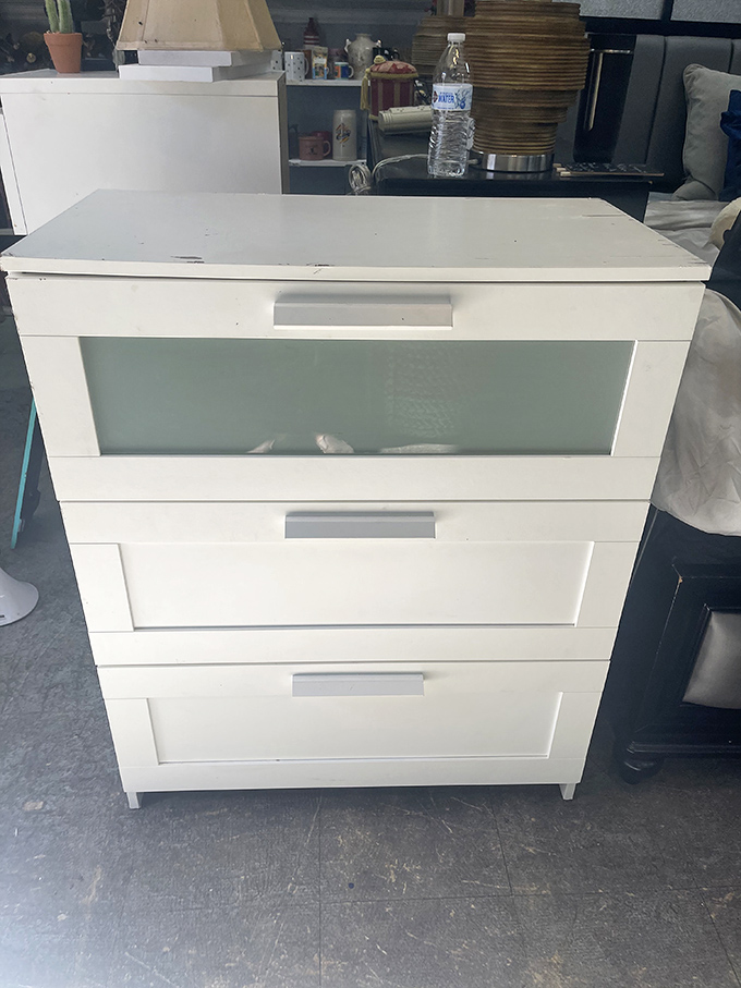 Minimalist storage that Marie Kondo would approve—clean lines, practical drawers, and absolutely zero unnecessary flourishes.