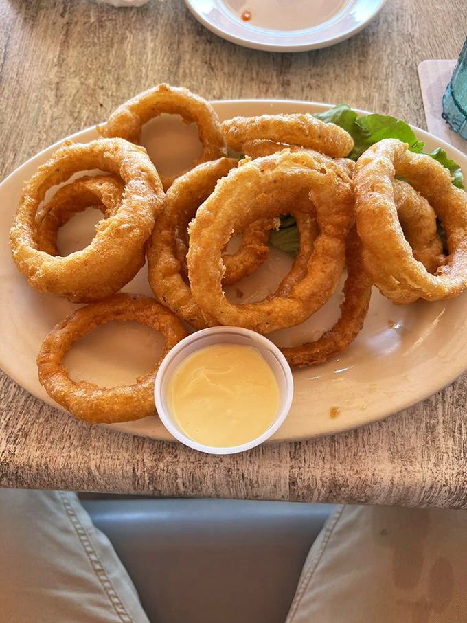Onion rings with the perfect crunch-to-tender ratio. That dipping sauce isn't just an afterthought&mdash;it's essential to the experience.