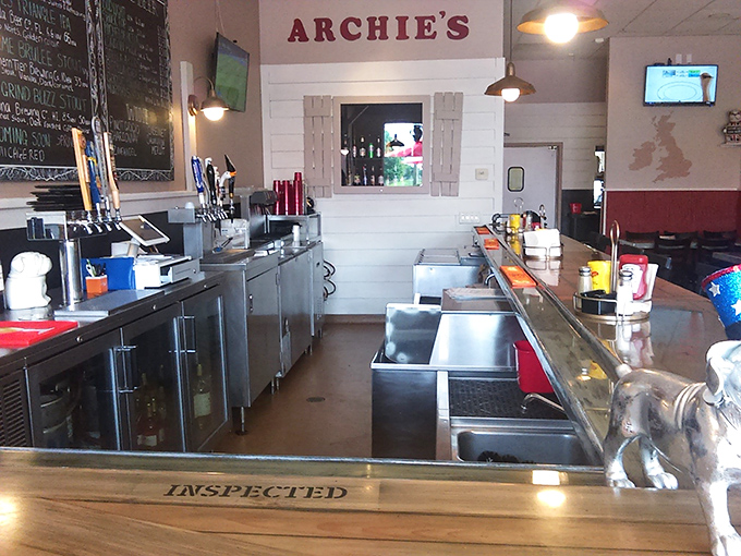 The bar area combines British efficiency with Florida friendliness, complete with a bulldog statue standing guard over your libations.