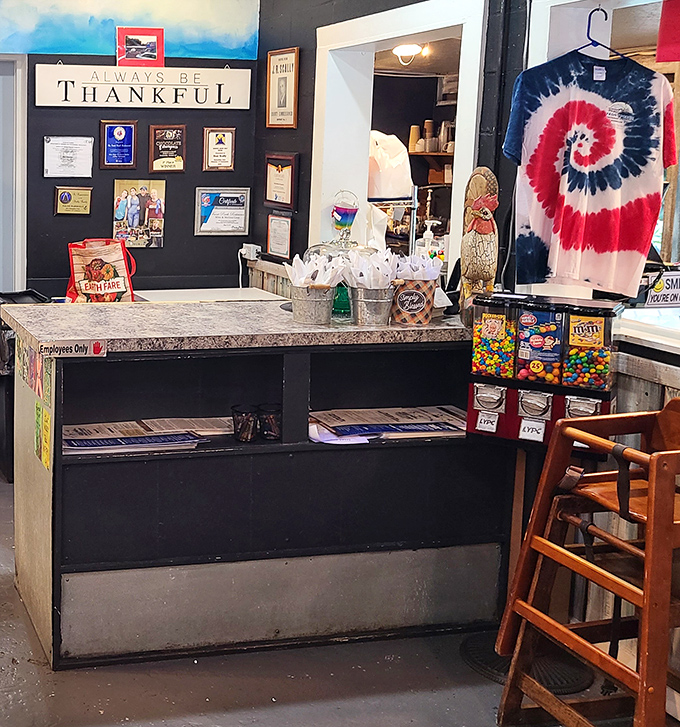 The counter where magic begins&mdash;complete with an "Always Be Thankful" sign that reminds you good food and gratitude go hand in hand.