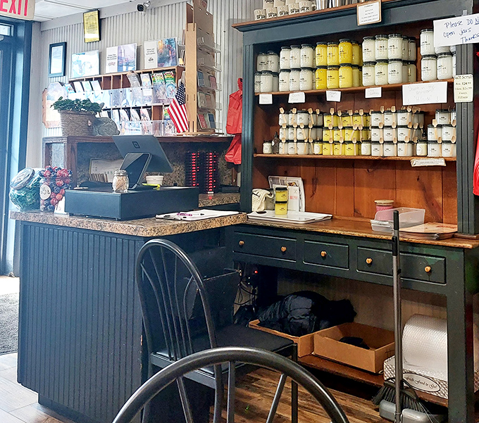 Behind the counter, jars of homemade preserves line the shelves like edible jewels, each containing flavors that supermarket versions can only dream of matching.