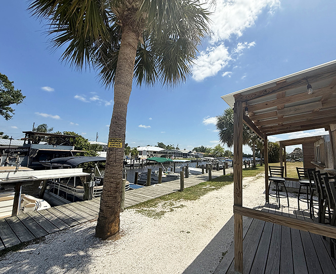 The waterfront view comes standard with every meal&mdash;palm trees, boat docks, and the gentle Peace River creating nature's perfect dining backdrop.