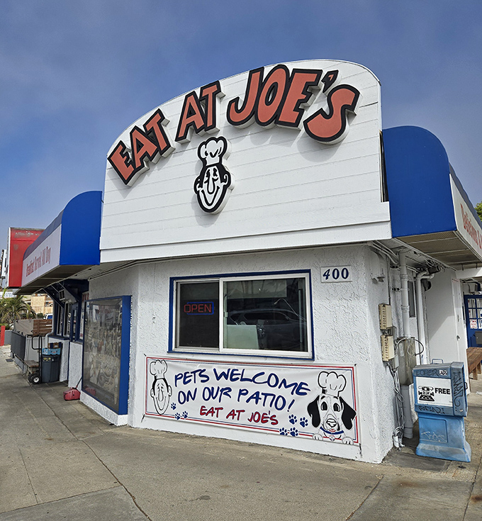 "Pets Welcome on Our Patio!" proclaims the sign, because even your four-legged friends deserve to experience the magic of Joe's hospitality.