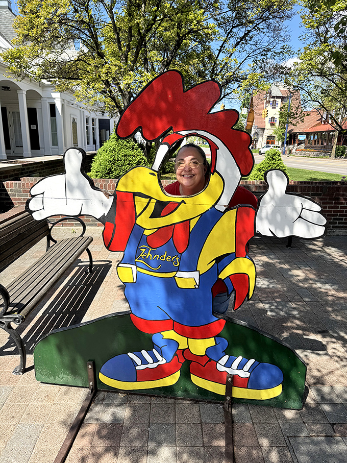 The chicken mascot photo op&mdash;where dignity goes to die, but Instagram gold is born. Worth every second of the inevitable family teasing.