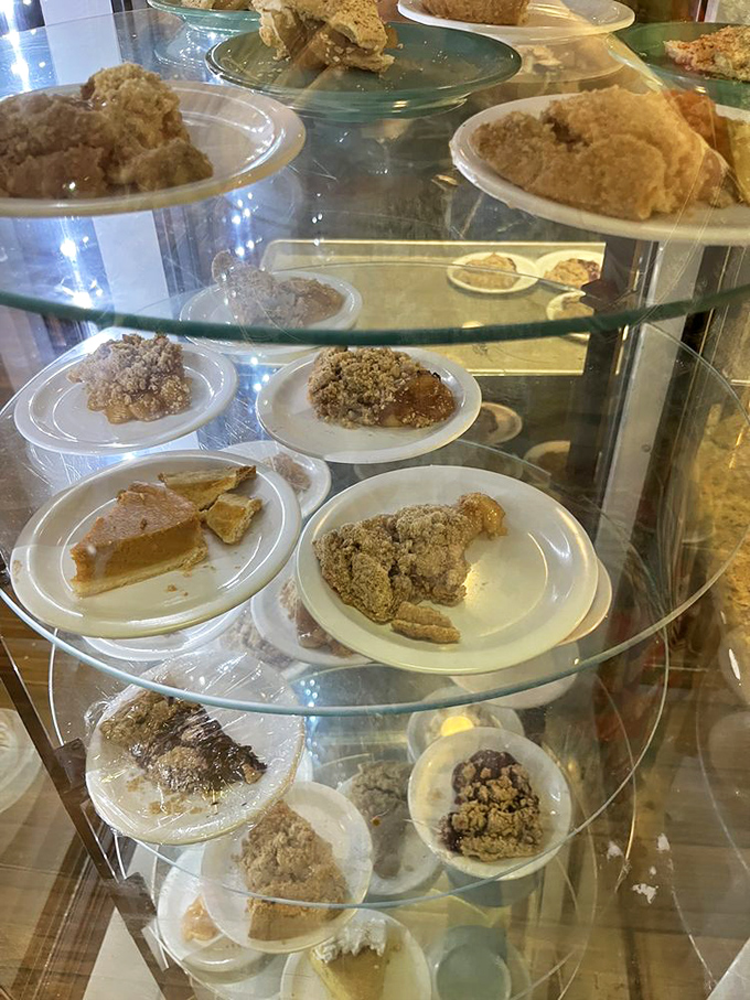 The pie display case &ndash; where life's most difficult decision becomes whether to choose shoofly, apple, or throw caution to the wind and get both.