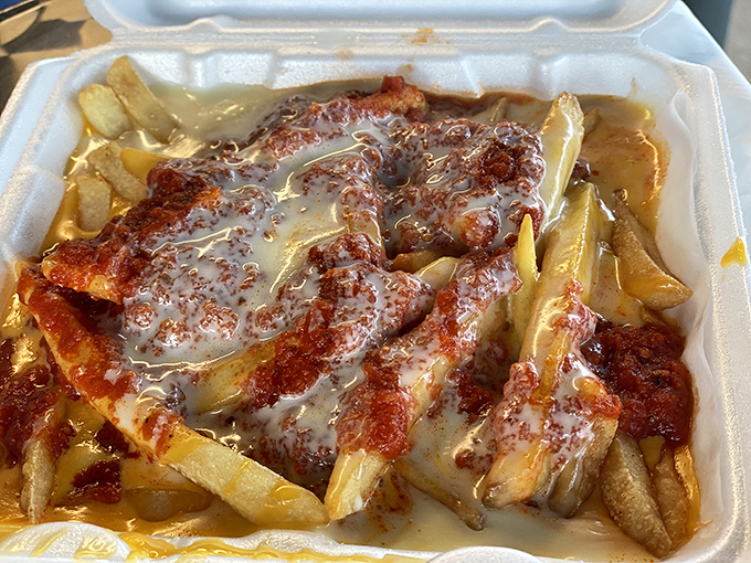 Cheese fries that blur the line between side dish and main event. The kind of guilty pleasure that makes you forget calories exist.