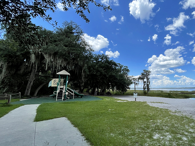 Playground paradise with a water view. Where kids can swing while parents daydream about retiring to a lakefront property just like this.