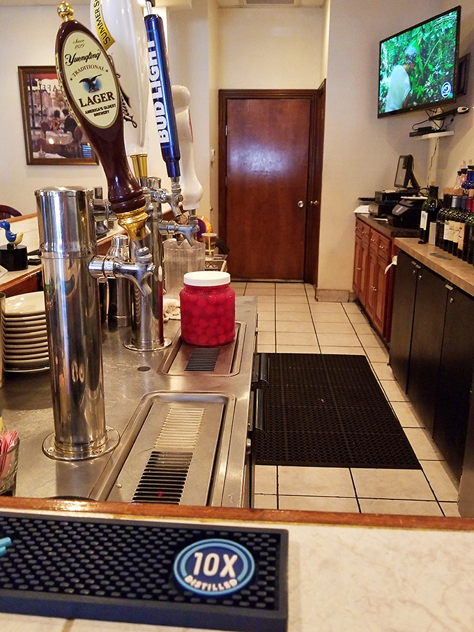 Behind the scenes where liquid magic happens&mdash;beer taps standing at attention like soldiers ready to serve the thirsty masses.