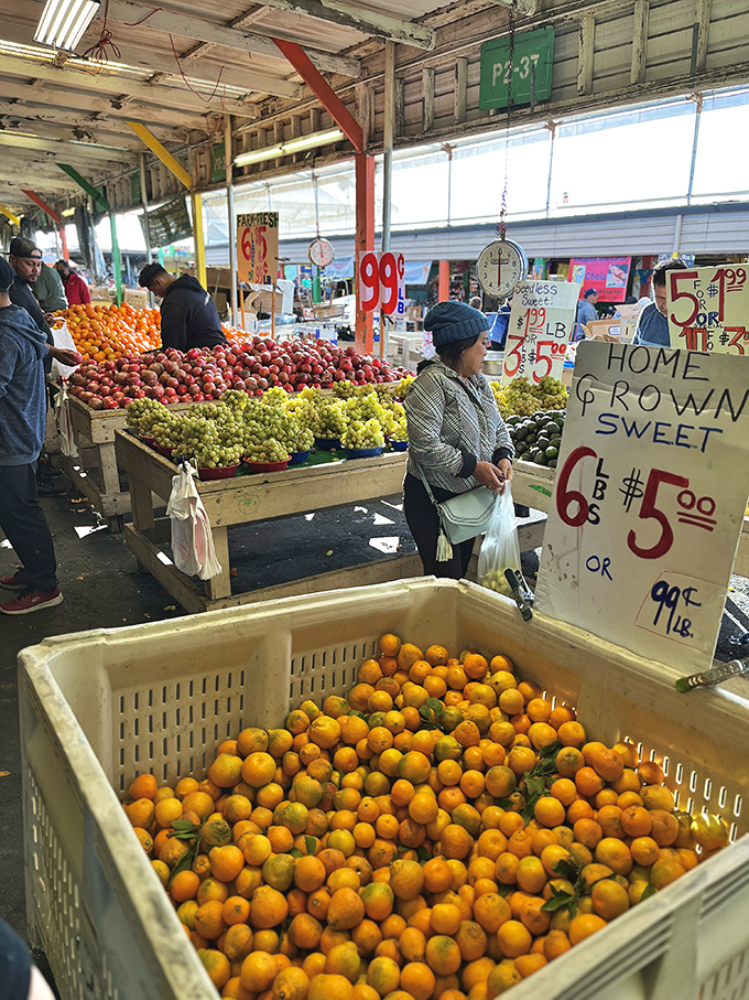 California's agricultural bounty on full display. These tangerines didn't travel from another hemisphere &ndash; they practically rolled here from nearby orchards.