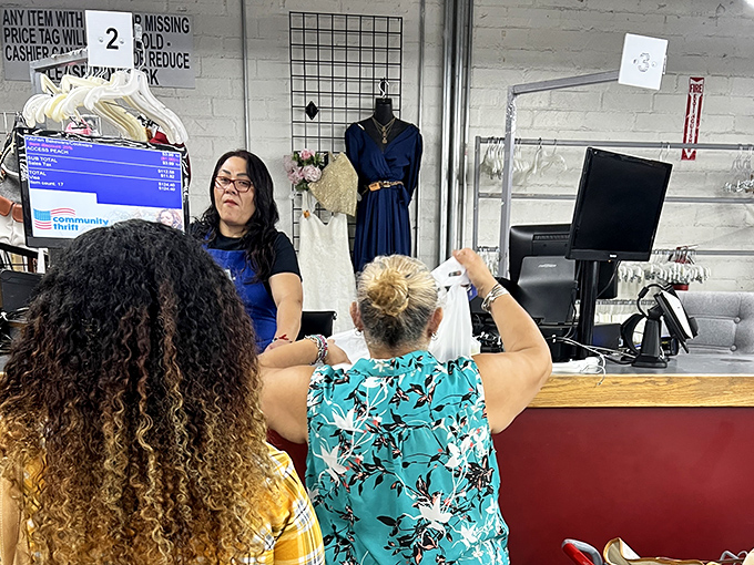 The checkout counter becomes the final stop where treasure hunters tally their successful hunting expedition's bounty.