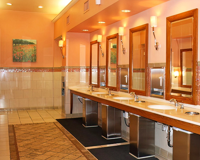 Even the restrooms maintain the mall's commitment to desert-inspired aesthetics&mdash;because every aspect of the shopping experience matters.