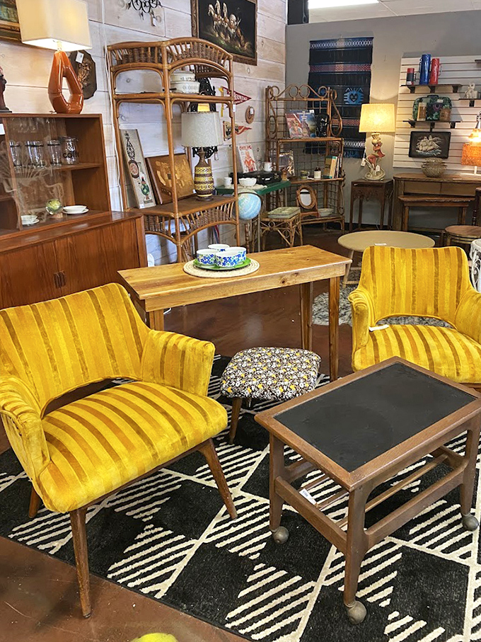 Those mustard yellow chairs aren't just furniture&mdash;they're conversation starters with stories to tell. The pattern mixing is deliciously bold.
