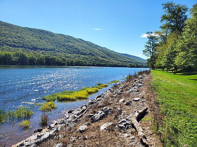 Sunlight plays across the Susquehanna like scattered diamonds, while rocky shores remind us of nature's perfect imperfections.