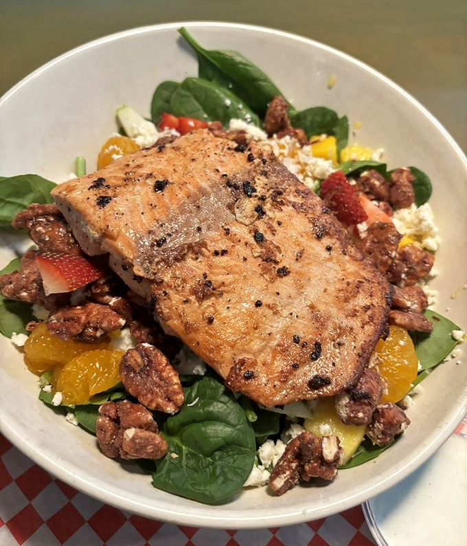 For those moments when you need something green in your life, this salmon salad delivers protein and vegetables in perfect harmony.