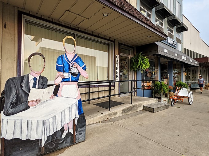 The faceless figures outside this gallery capture Middlebury perfectly&mdash;a place where the art of conversation still trumps smartphone scrolling.