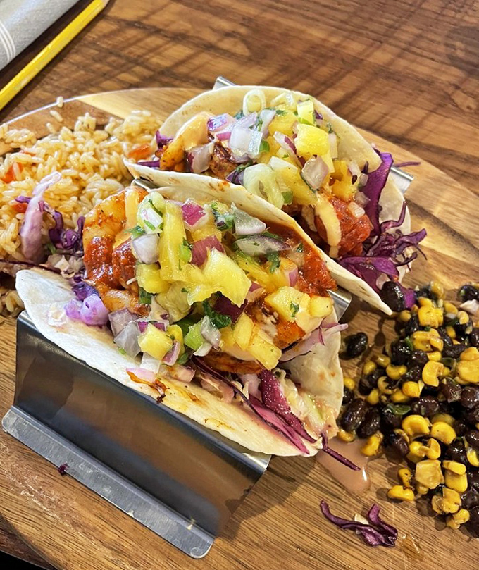 Tacos that bring the beach to landlocked Ohio, with fresh salsas that pop with color and flavor like edible confetti.