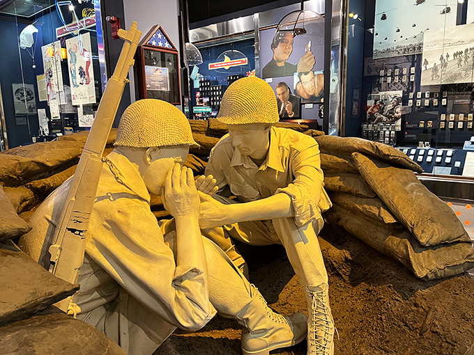 The military display recreates a poignant wartime moment&mdash;when a Zippo wasn't just a lighter, but a small flame of home in foreign trenches.