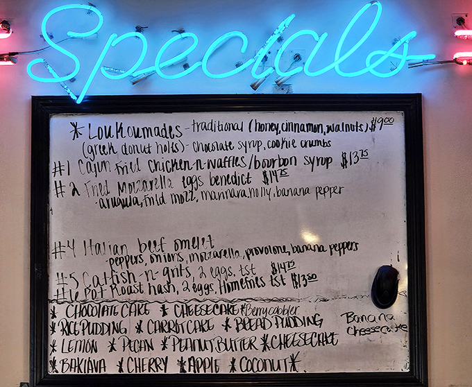 The specials board&mdash;where regulars look first and newcomers discover what they'll be regulars for. Handwritten with care, not a QR code in sight.