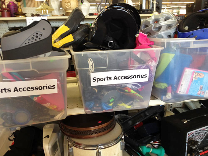 Sports accessories organized with military precision. Tennis rackets, goggles, and mysterious gear for sports you didn't know existed&mdash;all waiting for their comeback tour.