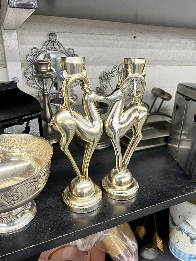 These elegant silver deer figurines stand frozen in metallic dignity, ready to class up someone's mantelpiece.