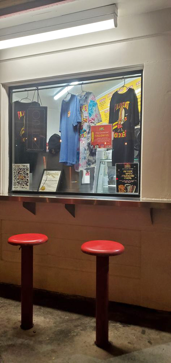 Merch window: Because wearing your hot dog loyalty on your sleeve is the ultimate power move in Orange County.