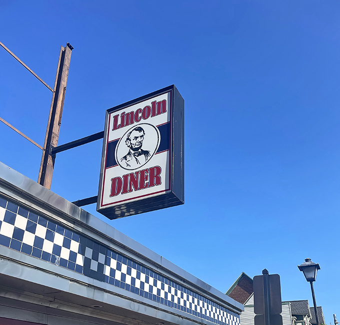 The Lincoln Diner sign stands proud against the Gettysburg sky, promising honest food in a town steeped in history.