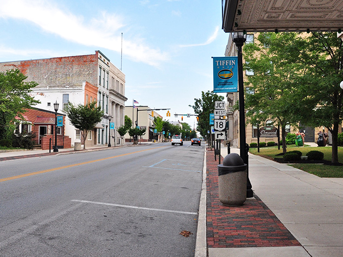 Tiffin's banners and brick sidewalks create streetscapes that feel intentional rather than accidental &ndash; urban planning with actual humans in mind.