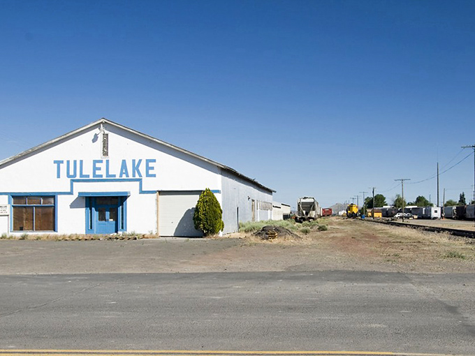 The old Tulelake building stands as a reminder of simpler times, when "cloud storage" meant watching the sky for signs of rain.