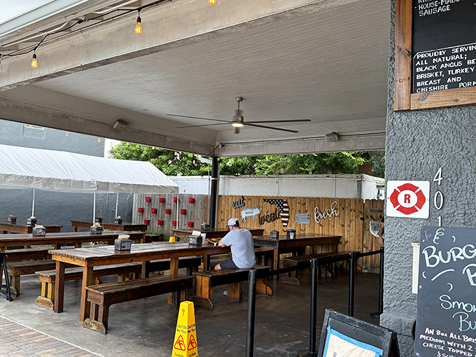 Outdoor seating that invites you to linger, where the only rush is the endorphin kind that follows great barbecue.