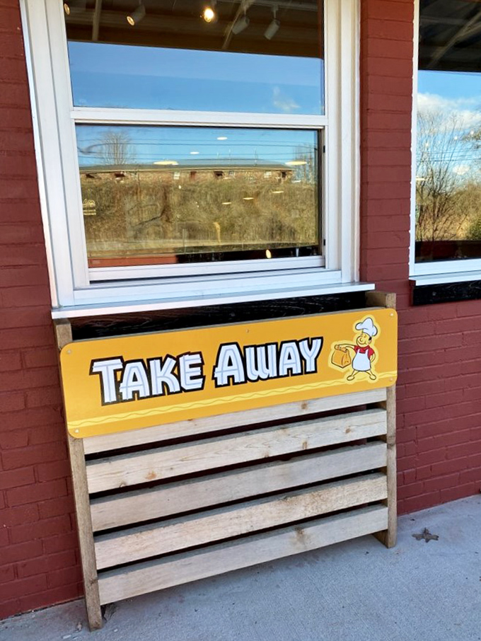 The "Take Away" window: for when you need your chicken fix but your sweat-soaked shirt from the "Extra Hot" isn't fit for public dining.