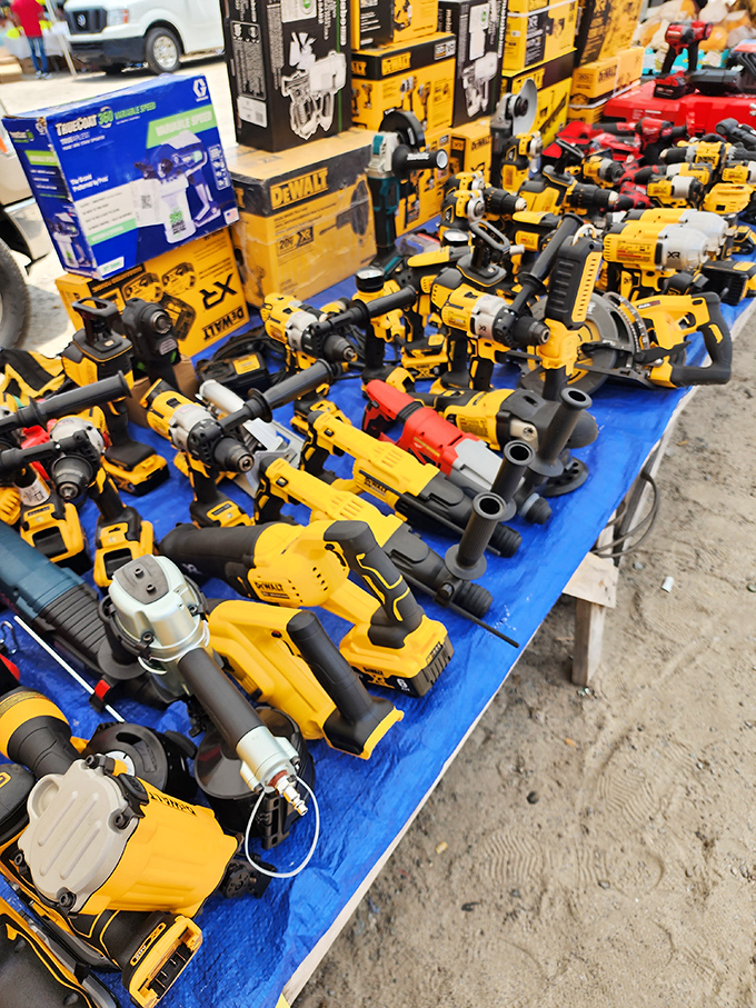 Tool heaven unfolds in yellow glory, where DIY dreams and home improvement aspirations find their perfect match in gently-used power equipment.