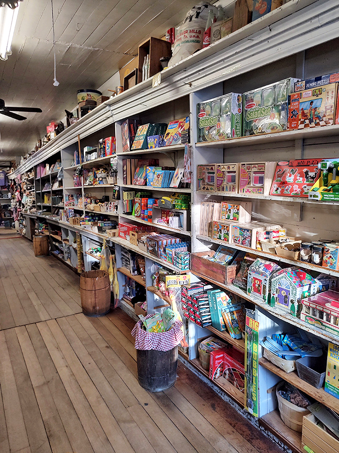 The toy section bridges generations with wooden treasures and timeless games, proving that entertainment existed before batteries and doesn't require a software update.