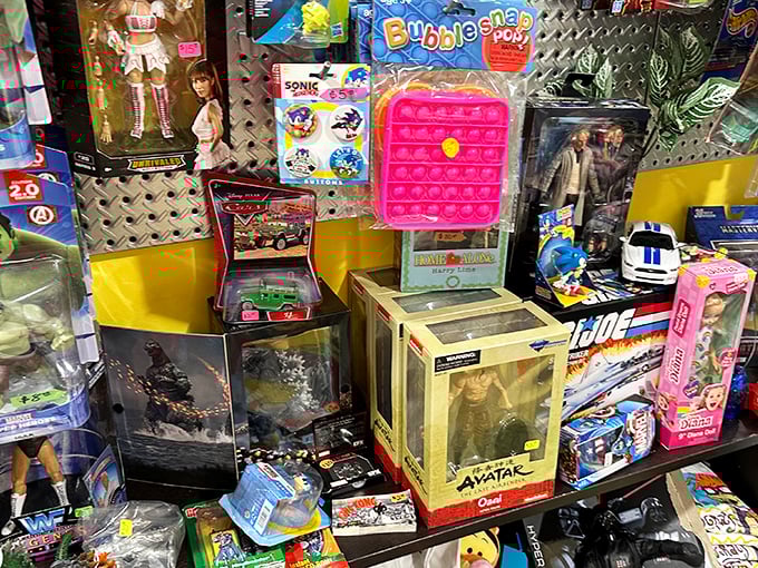 Action figures and collectibles patiently wait in their packaging, ready to either complete someone's collection or start a child's new obsession.